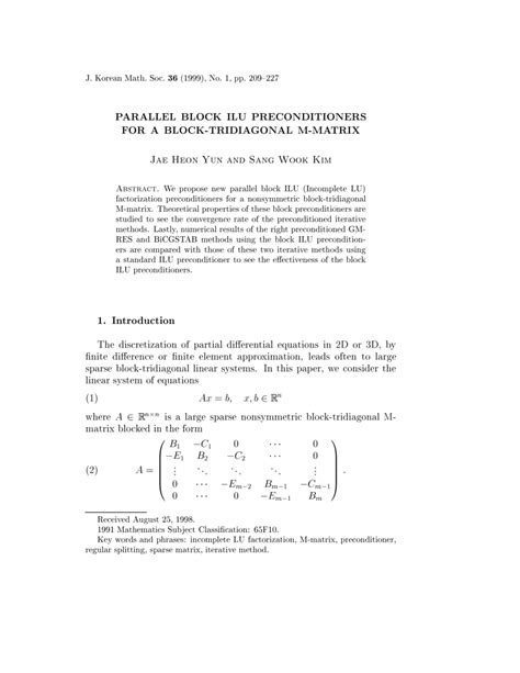 Pdf Parallel Performance Of Block Ilu Preconditioners For A Block