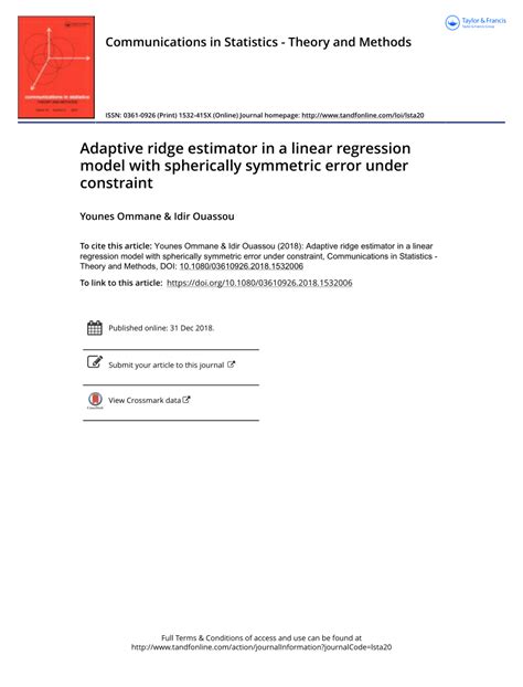 Pdf Adaptive Ridge Estimator In A Linear Regression Model With
