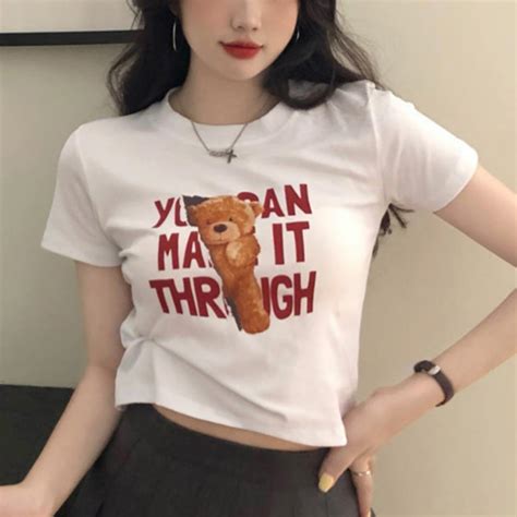 곰돌이 영문 크롭 반팔티 Beambeam 에이블리