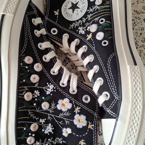 Custom Converse Chuck Taylor Blue Flower Embroidered Converse Shoes