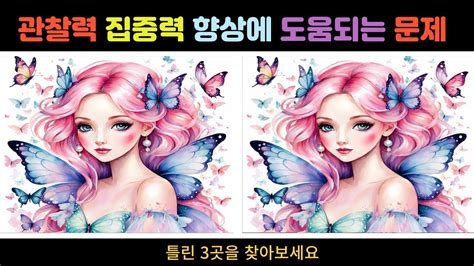 【틀린그림찾기다른그림찾기】 관찰력 집중력 향상에 도움되는 문제 【집중력 향상기억력강화두뇌운동】spot The