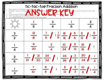 Fraction Tic Tac Toe Adding Subtracting Fractions With Unlike Denominators