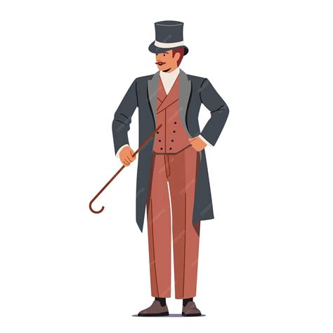 Elegant Proud Man Of Victorian Era Gentleman In Frock Coat Top Hat