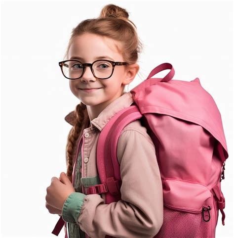Garota Séria Com Sua Mochila Rosa Isolada No Fundo Branco Foto Premium