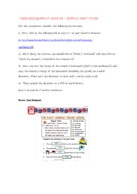 Task Assignment 1 Week 7 Task Assignment Week 07 Simple Past Tense