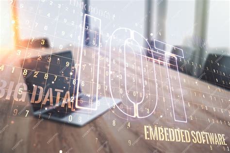 Premium Photo Creative Iot Concept On Modern Laptop Background Multiexposure