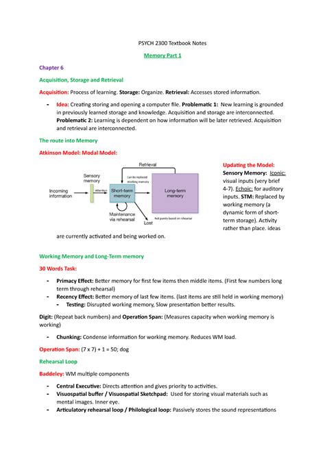 Textbook Memory Lecture Notes 4 Psych 2300 Textbook Notes Memory