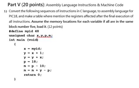 Solved Part V 20 Points Assembly Language Instructions Chegg Com