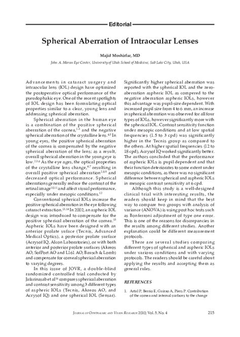 Pdf Spherical Aberration Of Intraocular Lenses Majid Moshirfar