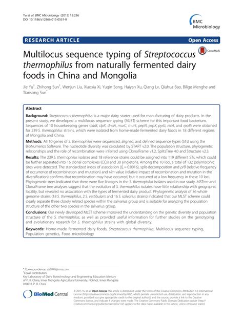 pdf multilocus sequence typing of streptococcus thermophilus from