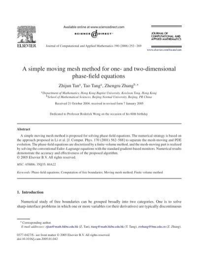 A Simple Moving Mesh Method For One Department Of Mathematics