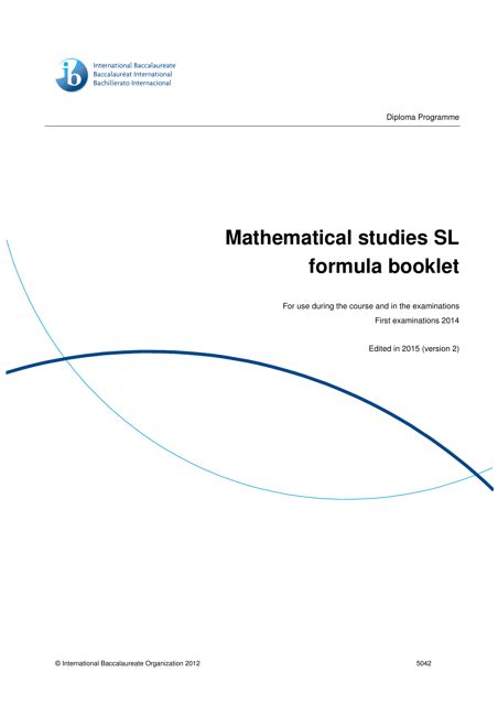Mathematical Studies Sl Formula Sheet International Baccalaureate