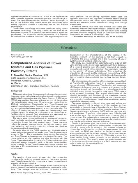 Computerized Analysis Of Power Systems And Gas Pipelines Proximity Effects Ieee Journals