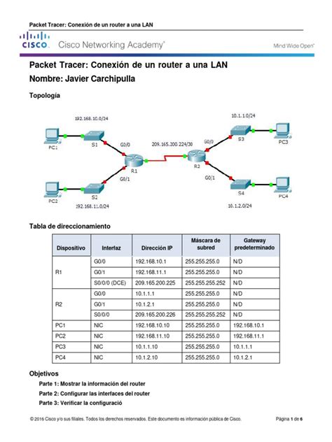 6 4 3 3 Packet Tracer Connect A Router To A Lan Javier Carchipulla Pdf Enrutador