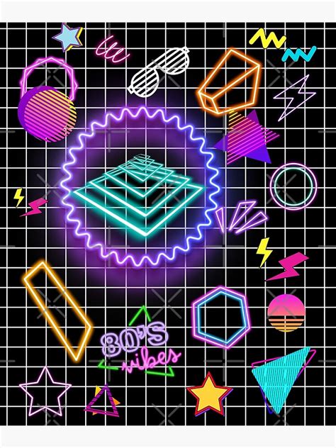 80s Retro Grid Trapper Keeper Geometric Shapes Vintage Purple Neon Poster For Sale By