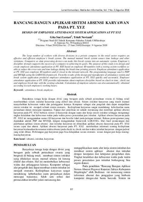 Pdf Rancang Bangun Aplikasi Sistem Absensi Karyawan Pada Pt Xyz