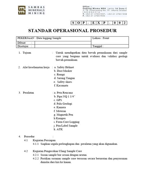 Sop Logging Sample Pdf