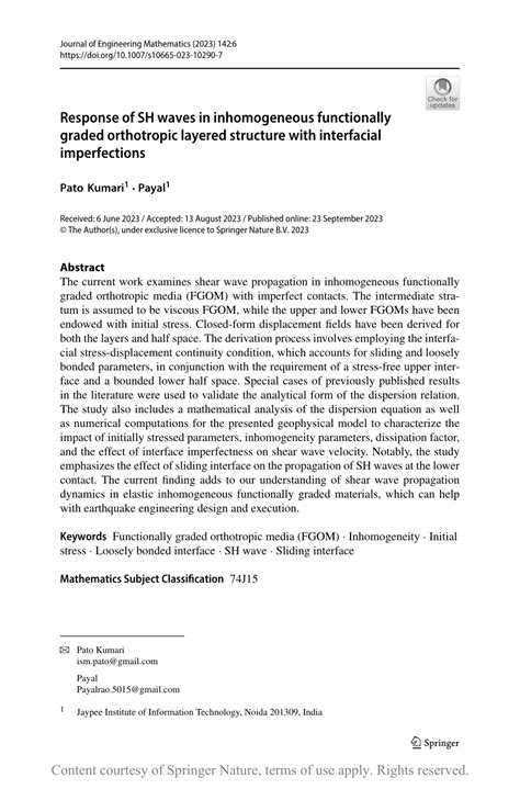 Response Of Sh Waves In Inhomogeneous Functionally Graded Orthotropic