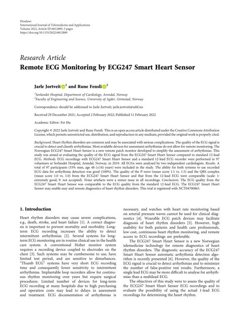 Pdf Remote Ecg Monitoring By Ecg247 Smart Heart Sensor