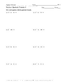 Practice Quadratic Formula By Maura Anderson TPT