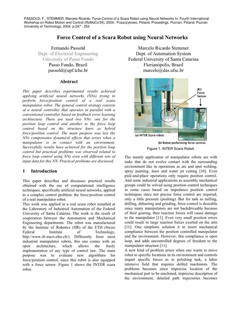 Pdf Force Control Of A Scara Robot Using Neural Networks