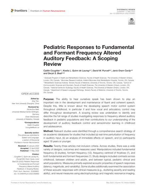 Pdf Pediatric Responses To Fundamental And Formant Frequency Altered Auditory Feedback A