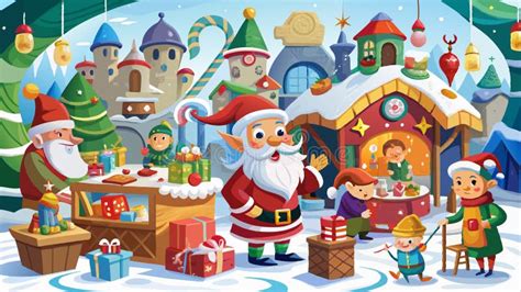 Santa S Workshop In The North Pole Bustling With Elves And Toys