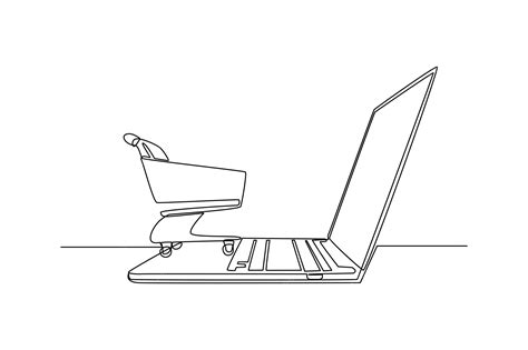 Premium Vector Single One Line Drawing Online Shopping With Laptop