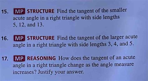 Solved MPSTRUCTURE Find The Tangent Of The Smaller Acute Angle In A Right Triangle With