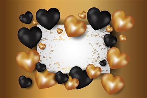 벡터 발렌타인 데이 추상적 인 배경 현실적인 3d 블랙과 골드 3d 풍선 심장 모양 2월 14일 사랑 로맨틱 한 휴일 카드 초대장 표지 배너 포스터 텍스트공간을 복사합니다