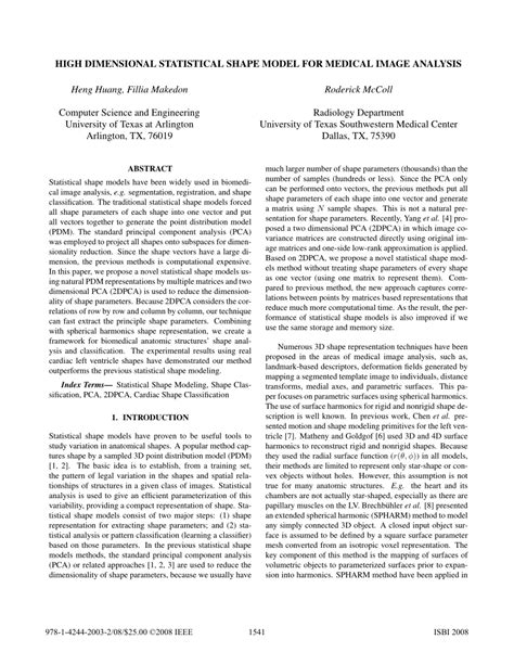 PDF High Dimensional Statistical Shape Model For Medical Image Analysis