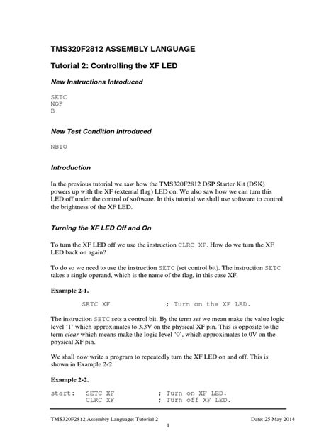 Tms320f2812 Assembly Language Tutorial 2 Controlling The Xf Led Pdf