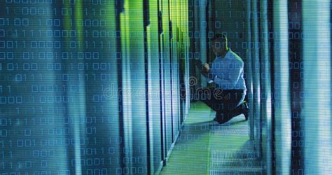 Image Of Data Processing Over African American Male Worker In Server
