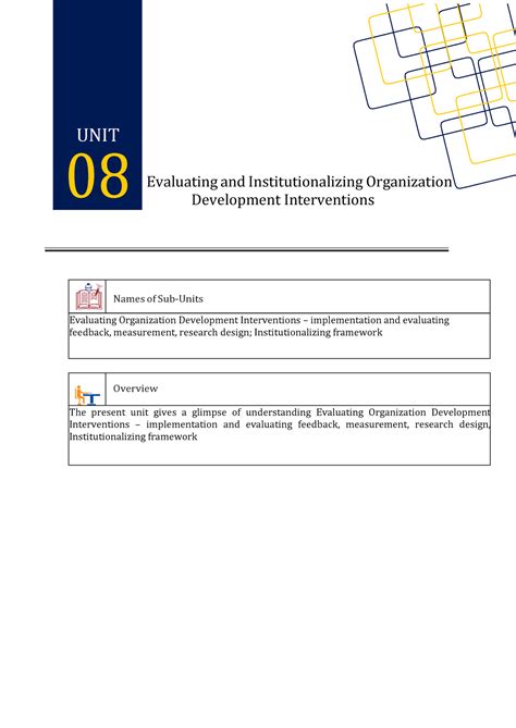 Unit 8 Evaluating And Institutionalizing Organization Development Interventions Evaluating And