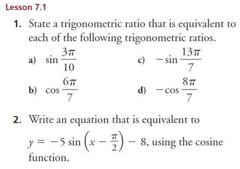 Solved 1 State A Trigonometric Ratio That Is Equivalent To
