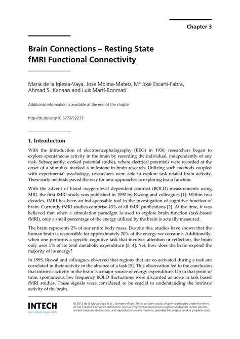 PDF Brain Connections Resting State FMRI Functional Connectivity