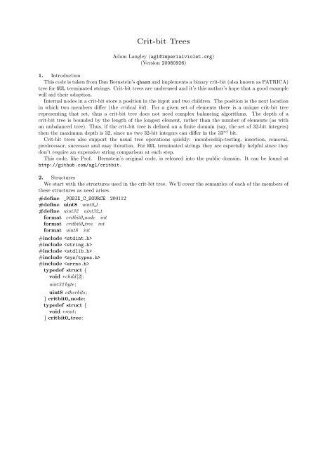 Crit Bit Trees GitHub