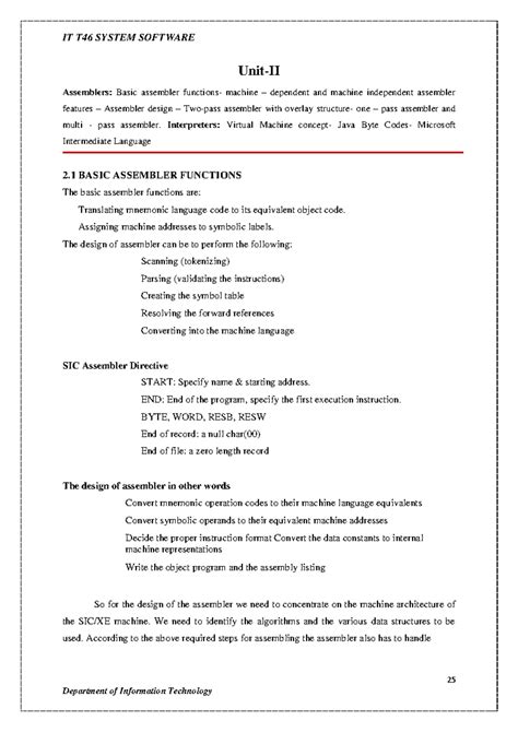 Ss U2 Assemblers Basic Assembler Functions Machine Dependent And
