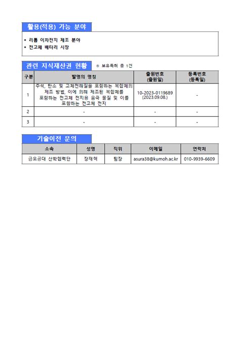 전고체 전지용 음극 물질 및 이를 포함하는 전고체 전지금오공과대학교 박철민 교수 Tbizmarket