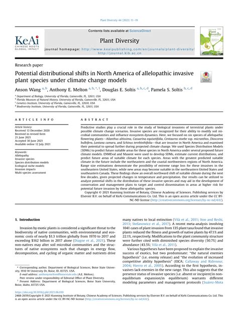 Pdf Potential Distributional Shifts In North America Of Allelopathic Invasive Plant Species