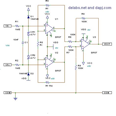 Three Opamp Differential Instrumentation Delabs Schematics Electronic Circuits