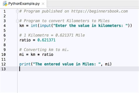 Python Program To Convert Kilometerskm To Milesmi