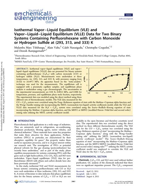 Pdf Isothermal Vapour Liquid Equilibrium Vle And Vapour Liquid