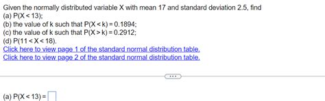 Solved Given The Normally Distributed Variable X ﻿with Mean