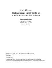 LAB Docx SUBMAXIMAL FIELD TEST OF CARDIOVASCULAR ENDURANCE Maija McGlone MARCH