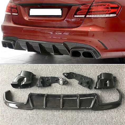 탄소 섬유 자동차 리어 범퍼 립 디퓨저 배기 팁 포함 메르세데스 벤츠 W212 E260 E300 E400 E63 Amg 2014 2016 자동차 스타일링