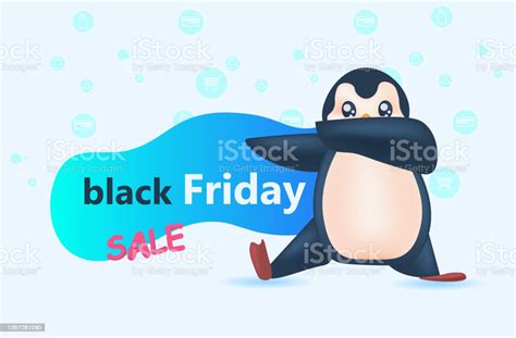 귀여운 펭귄 블랙 프라이데이 세일 포스터 휴일 쇼핑 개념 전체 길이 수평 블랙프라이데이에 대한 스톡 벡터 아트 및 기타 이미지 블랙프라이데이 유머 컷아웃 Istock