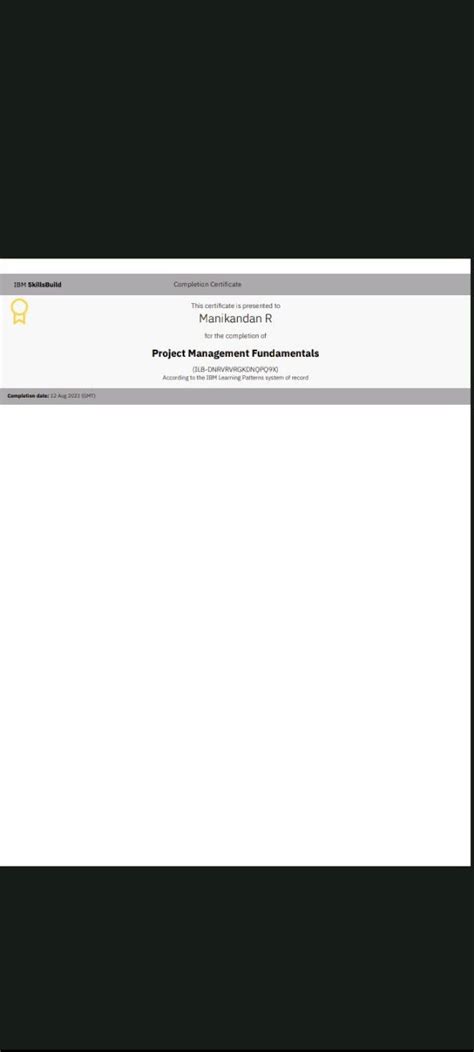Attended Project Management Fundamentals By Ibm Manikandan R Web Developer Posted On The