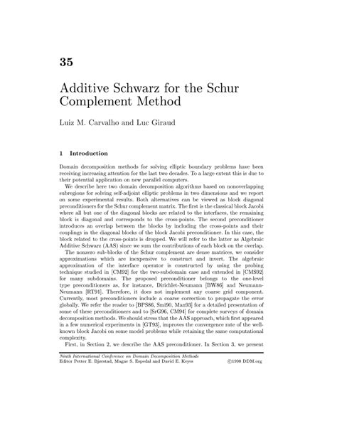 Pdf Additive Schwarz For The Schur Complement Method