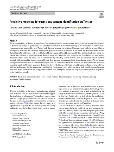 Predictive Modeling For Suspicious Content Identification On Twitter